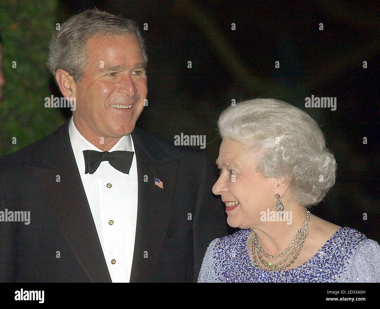 Britain's Queen Elizabeth II is greeted by American President George W ...