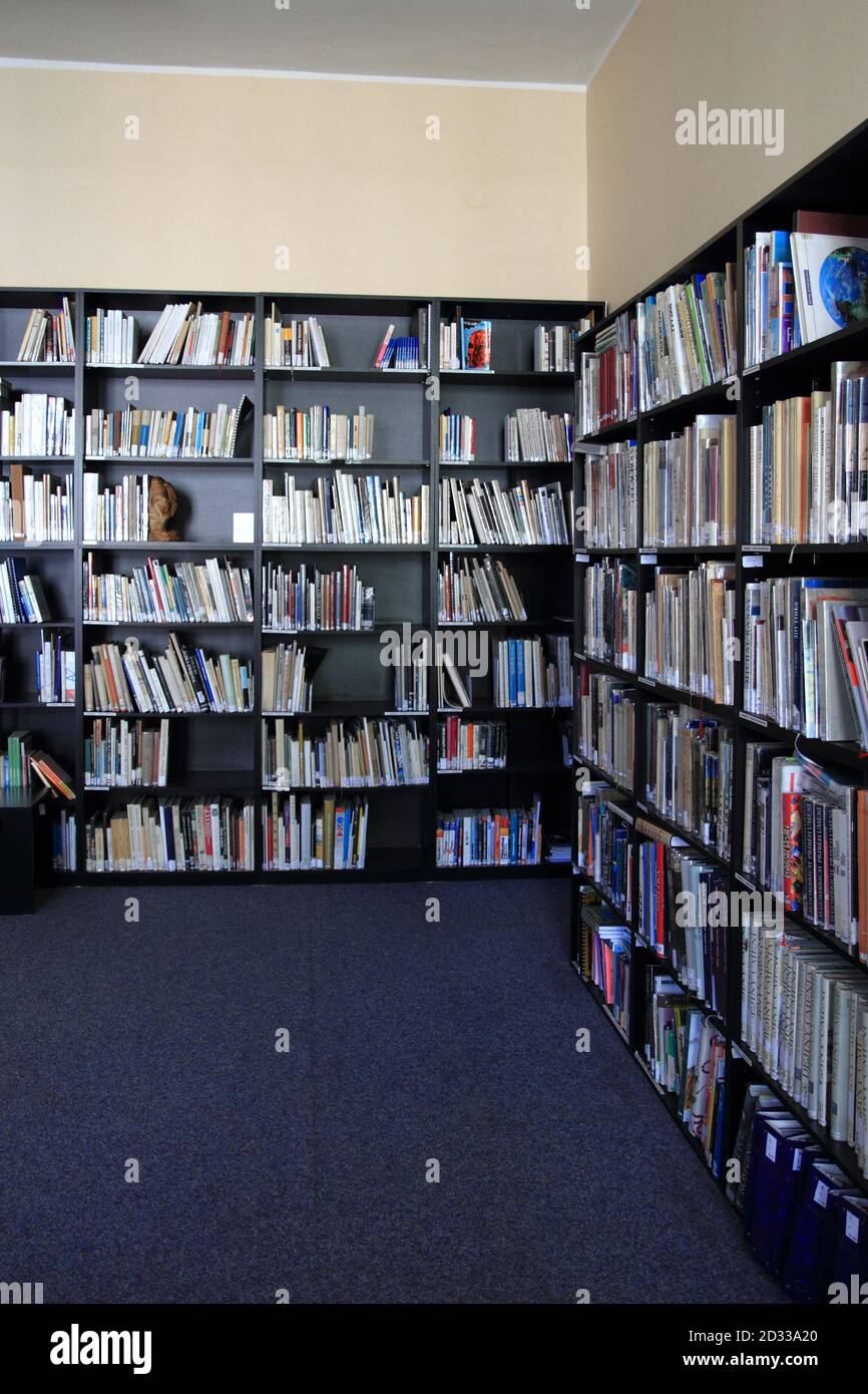 small library with a lot of books as nice background Stock Photo - Alamy