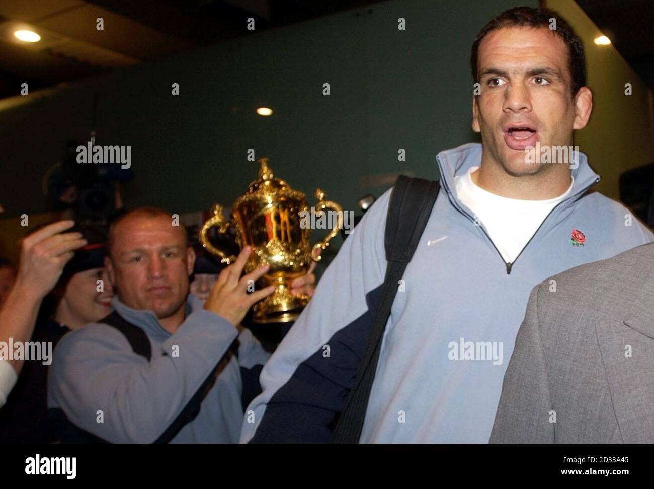 Captain Martin Johnson shows his surprise at the size of the crowd ...