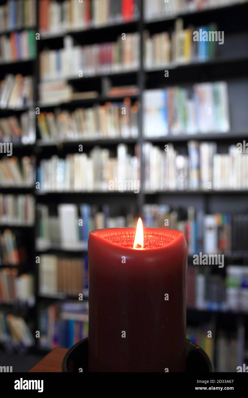 small library with candle as inteklectual background Stock Photo - Alamy