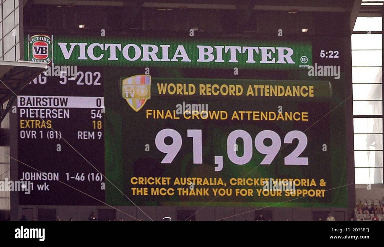 The scoreboard shows a record attendance during day one of the Fourth ...