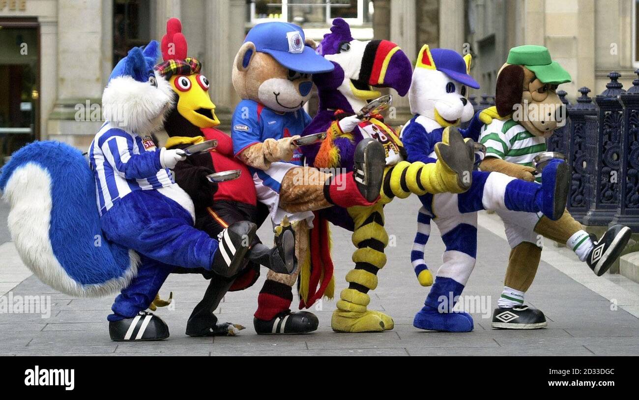 Six football mascots fight it out in a pancake race in Glasgow to raise ...
