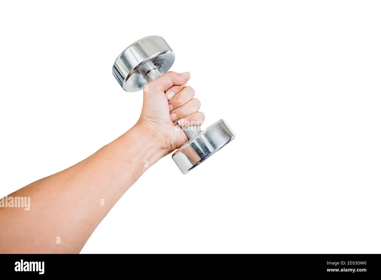 Men hand holding a dumbbell isolated on white background, with clipping ...