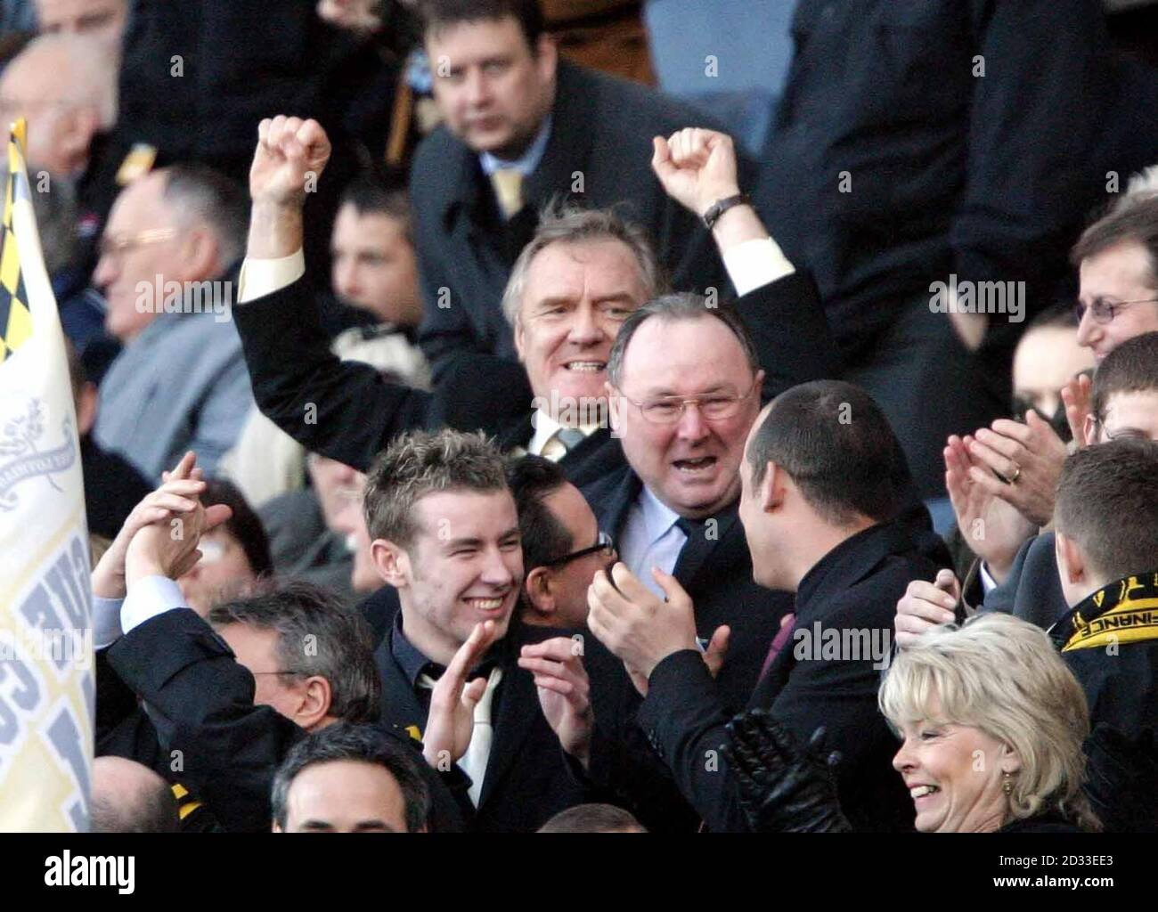 Livingston manager David Hay (centre) celebrates with former chairman ...