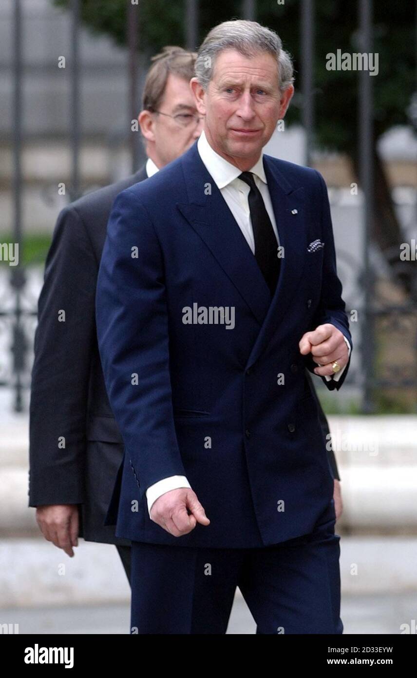 The Prince of Wales arrives at the memorial mass in Madrid's Almudena ...