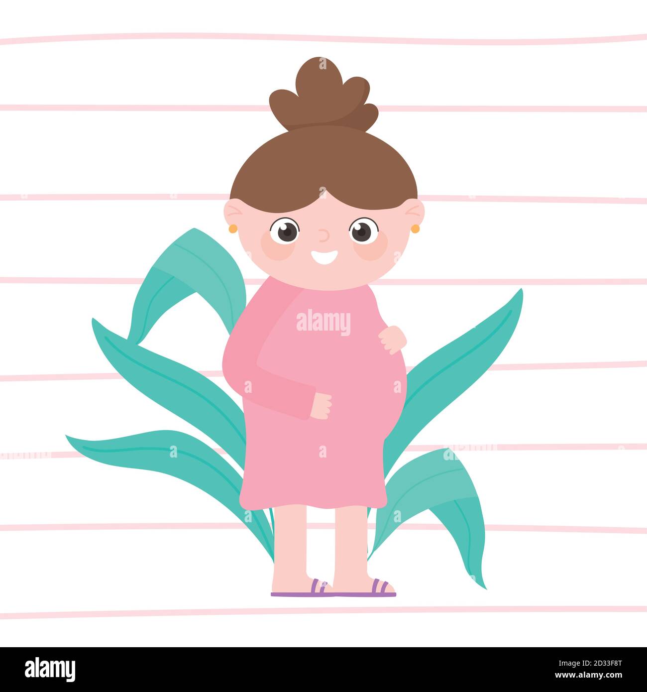 pregnancy and maternity, cute pregnant woman in pink dress cartoon ...