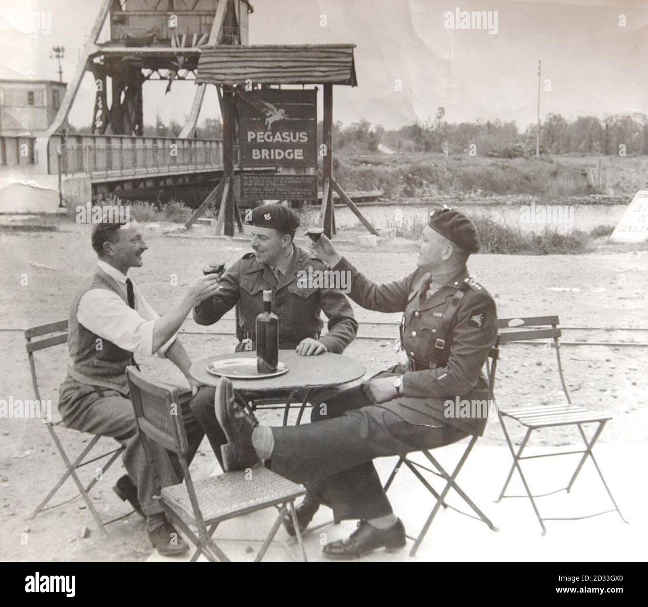 1946 photo of Pegasus Bridge with, from left, Georges Gondree the ...