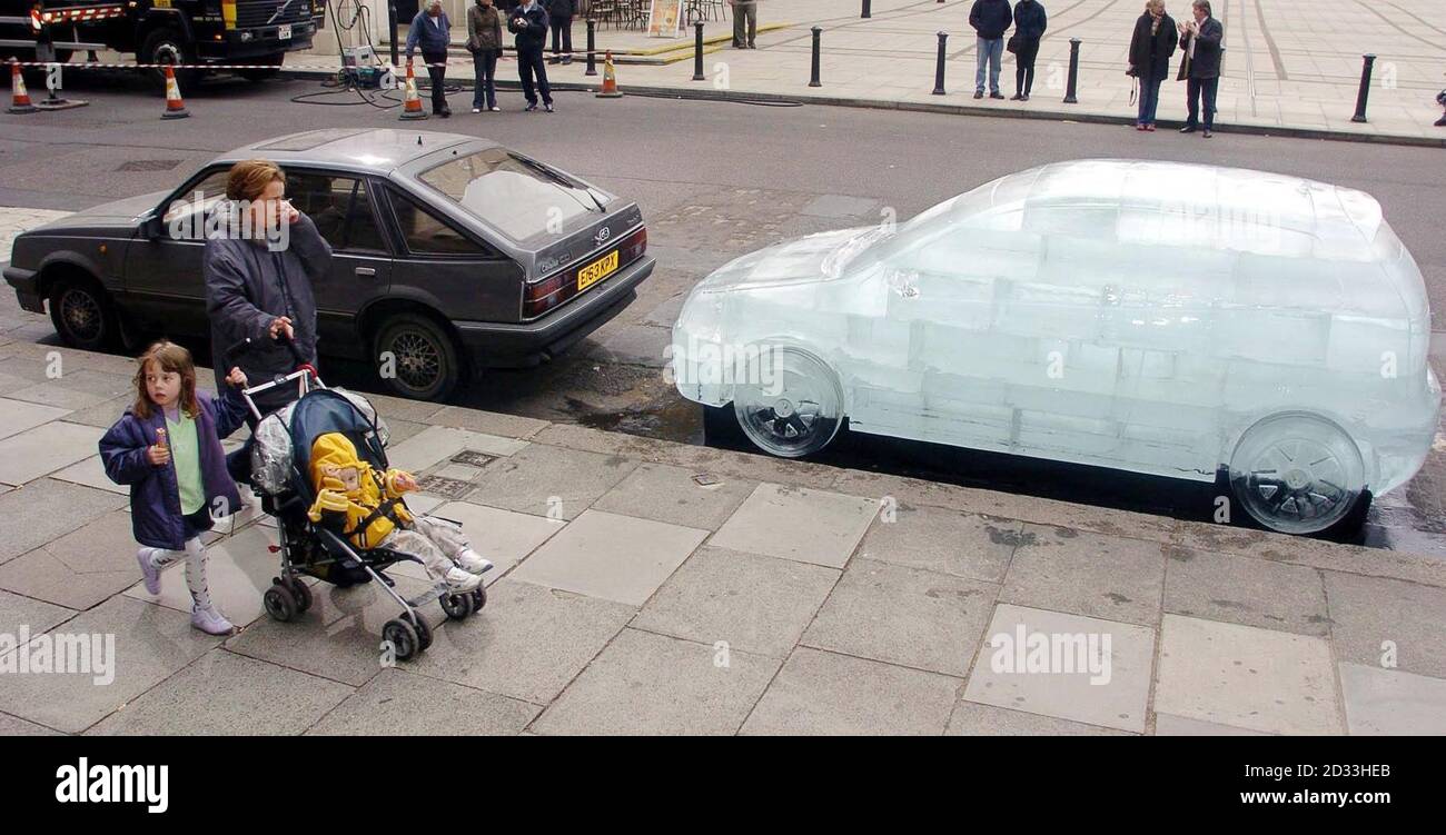 A Volkswagen (VW) Polo Twist, sculpted out of 8 tonnes of ice, is set ...