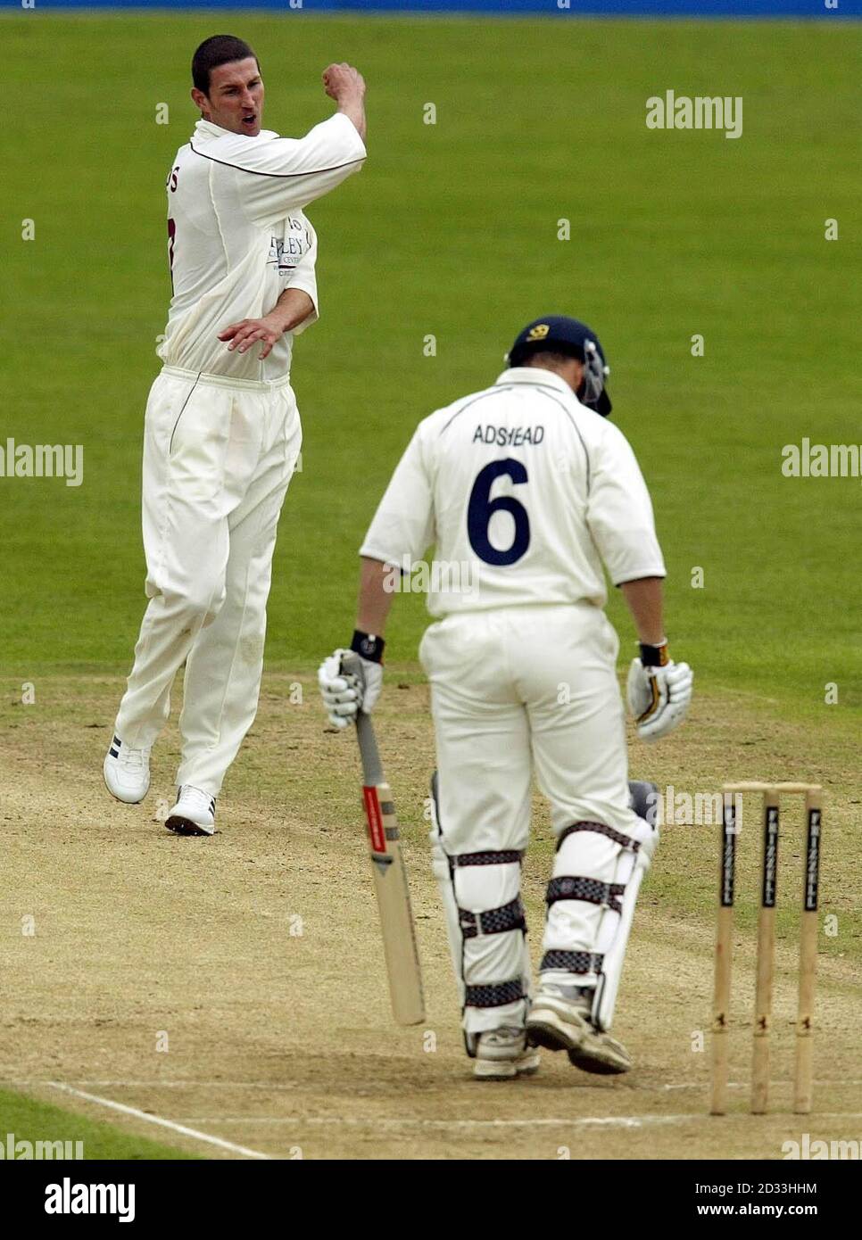 Northamptonshire's Johann Louw (left) celebrates taking the wicket of ...