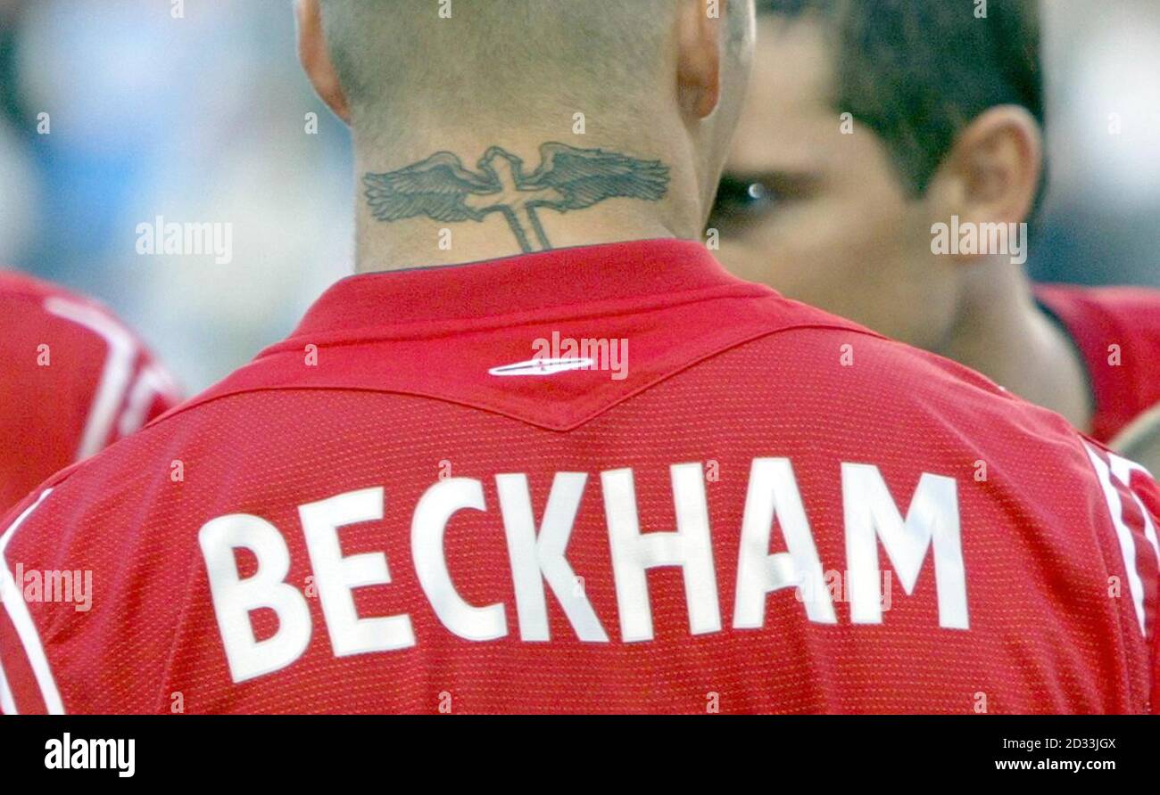 England's David Beckham sporting his latest tatoo, during their FA ...