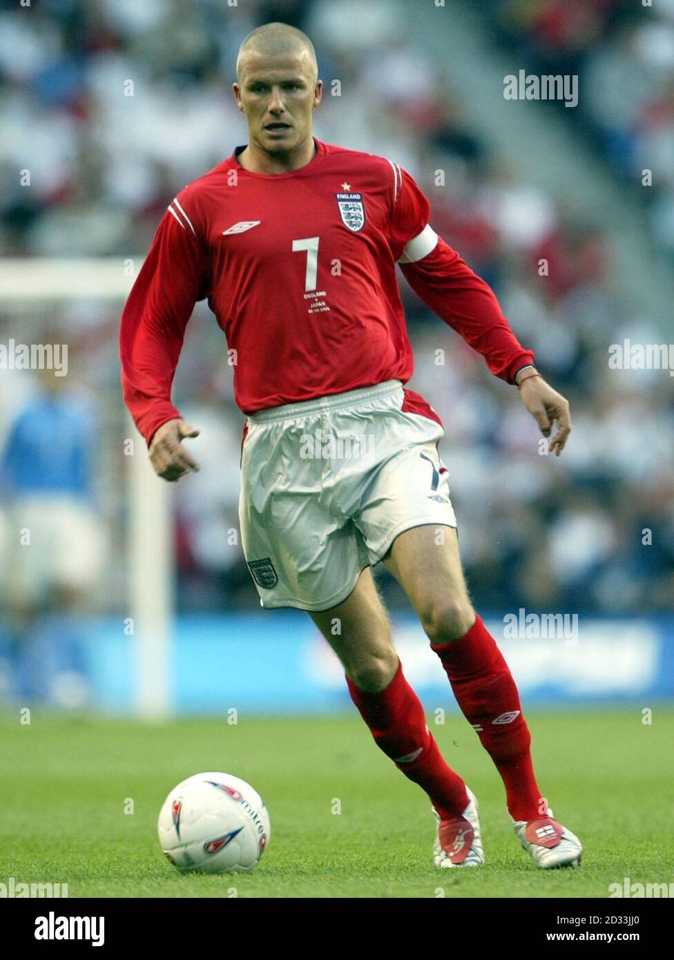 Captain David Beckham in action for England against Japan during the ...