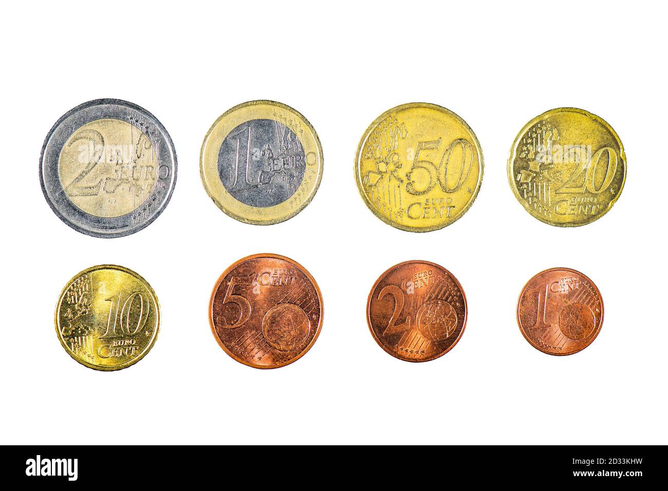 All eight euro coins on a white background Stock Photo - Alamy