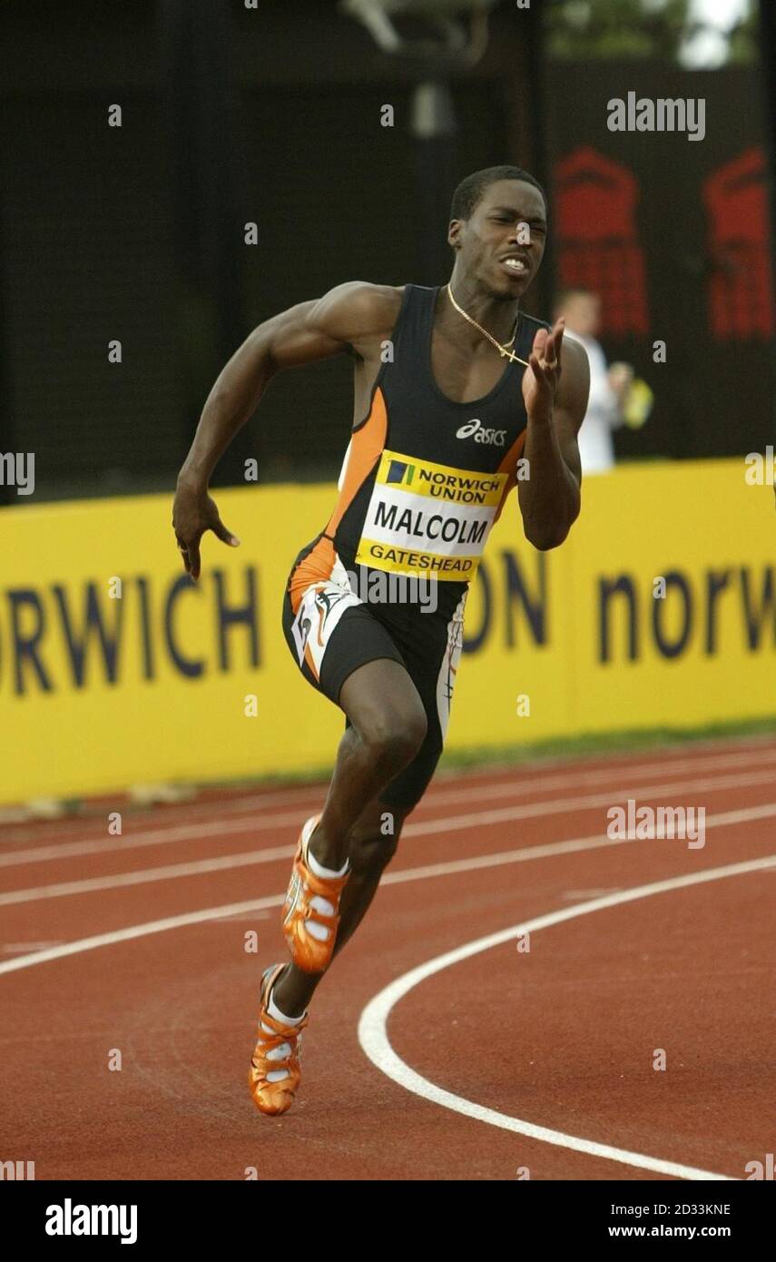 British sprinter Christian Malcolm in action during the Norwich Union ...