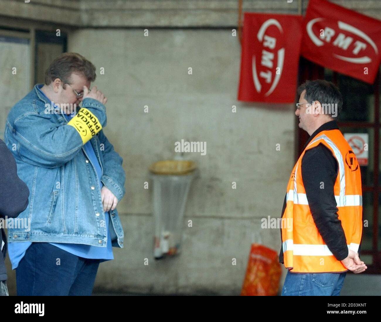 A Rail Maritime and transport Union picket line outside Morden tube ...