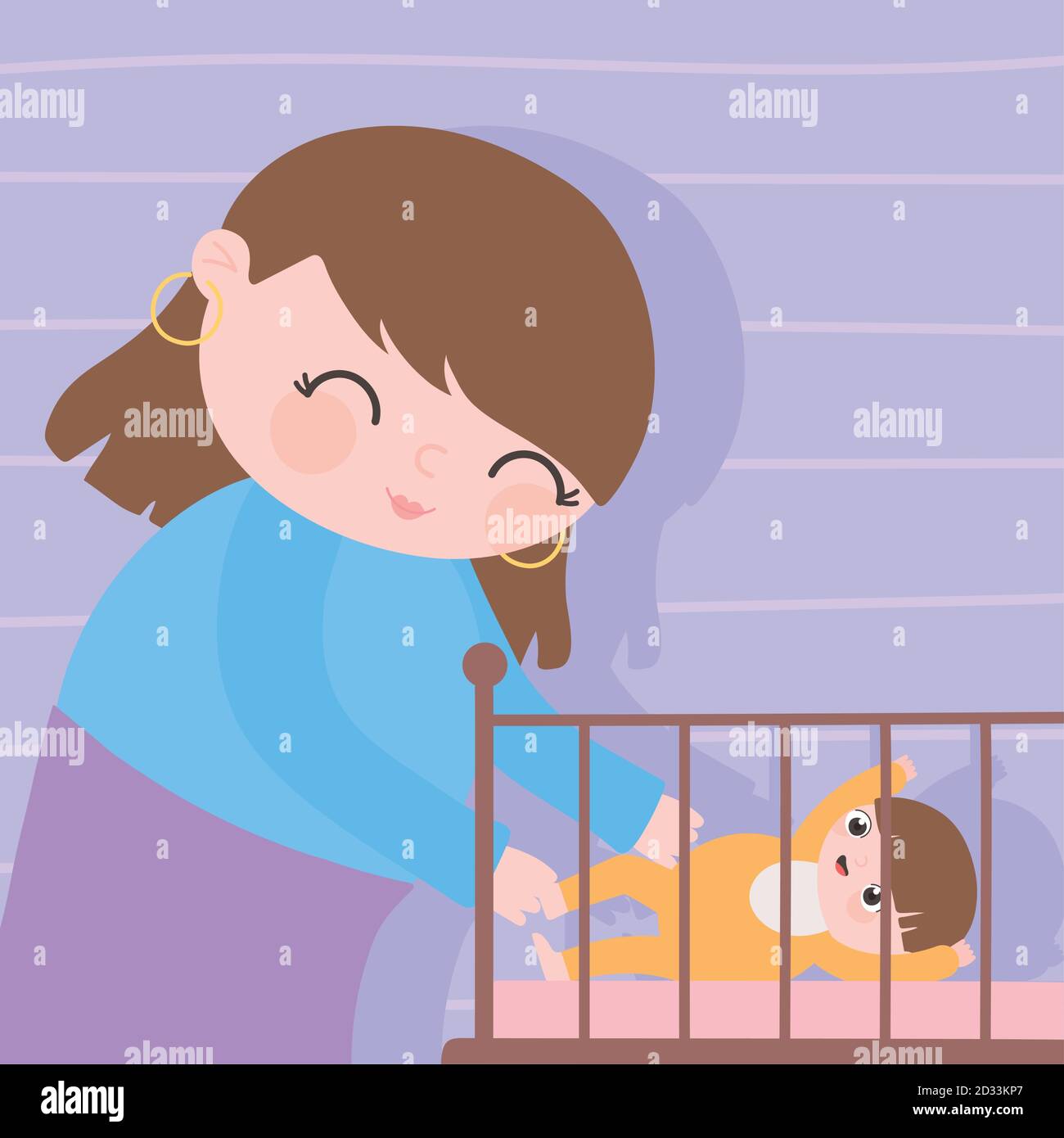 pregnancy and maternity, cute mother with her baby in crib vector illustration Stock Vector ...