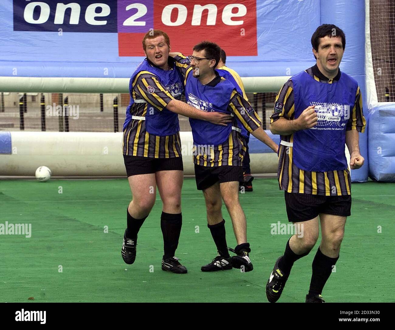 Players from Tranmere celebrate scoring in the Ability Counts ...