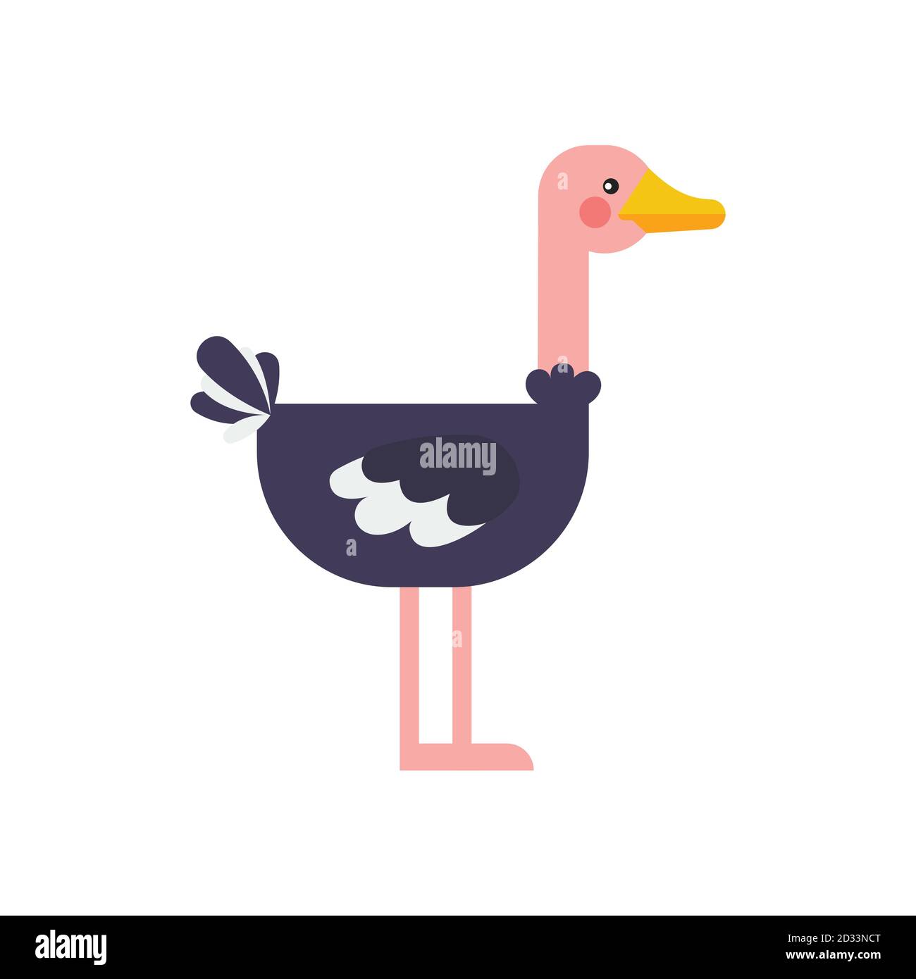 Cute Ostrich in flat style isolated on white background. Vector ...