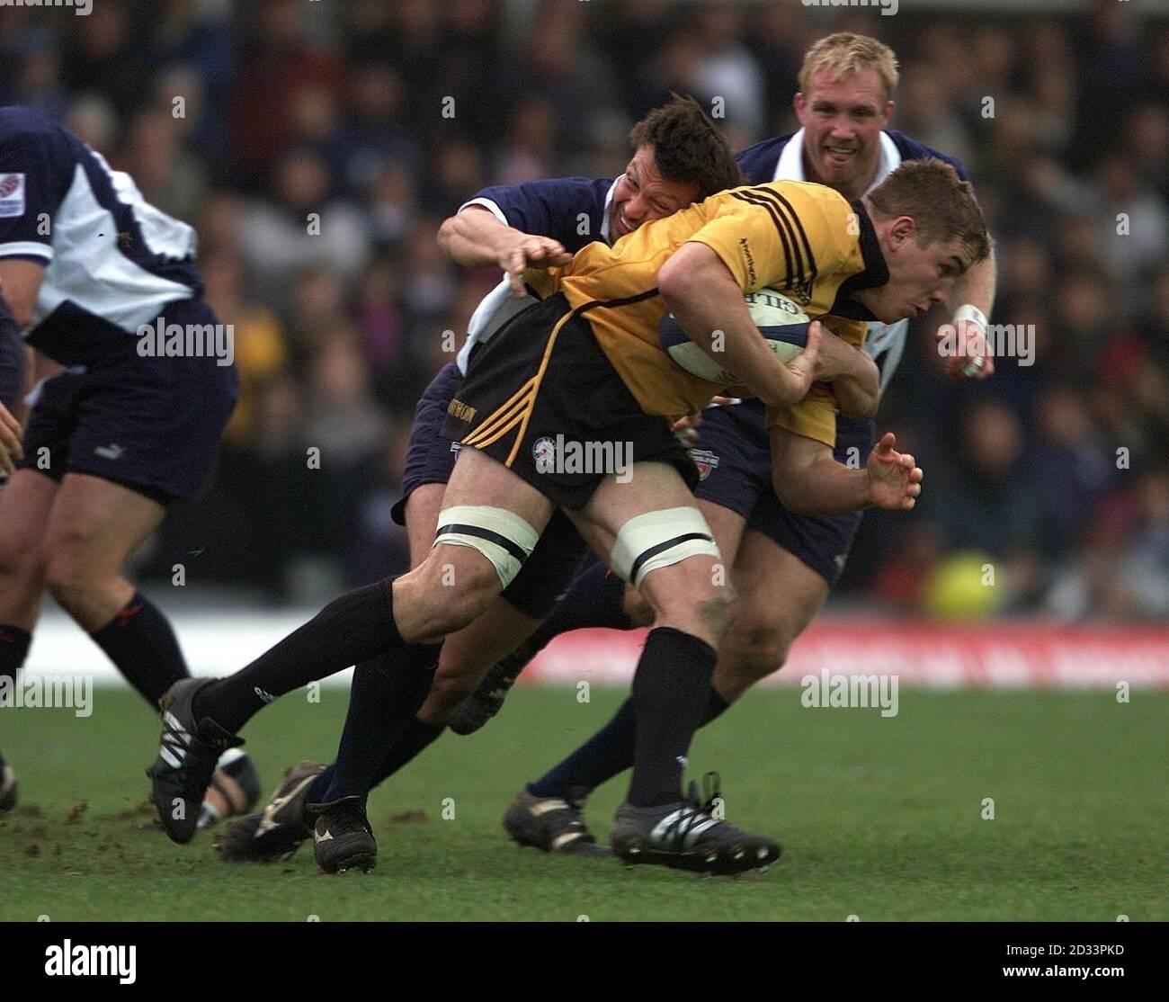 Dan Lyle of Bath is tackled by Adam Vander of Bristol during the Zurich ...