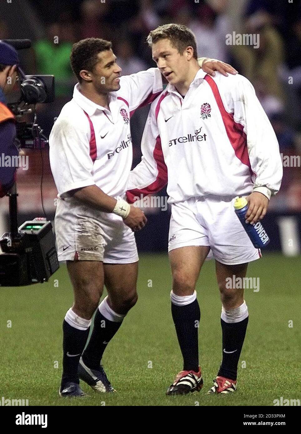 England Man of the match Jonny Wilkinson is congratulated by Jason ...