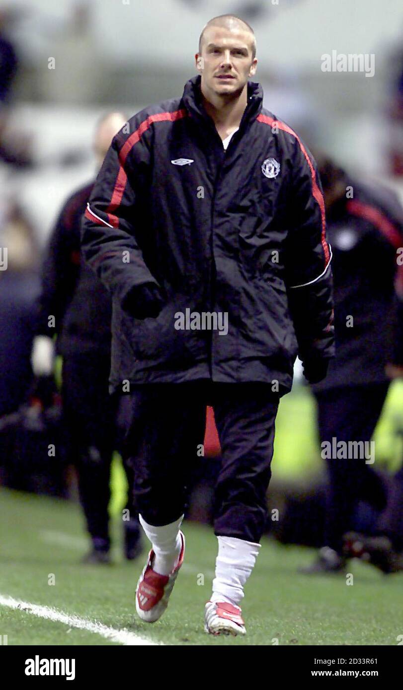 David Beckham leaves the pitch after watching Manchester United's 3-0 ...