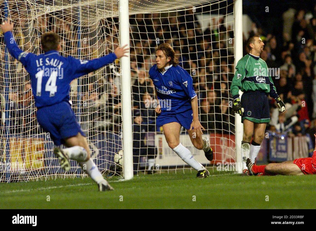 Sam Della Bona (centre) scores the third goal for Chelsea as Liverpool ...