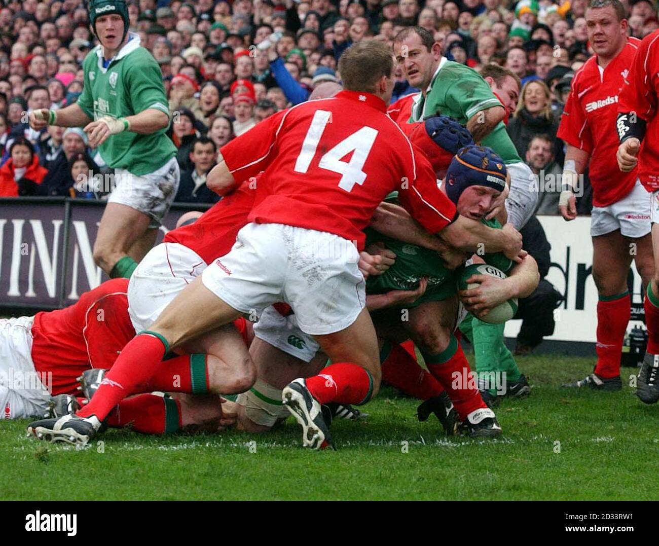 Paul O'Connell scores Ireland's second try against Wales during the ...