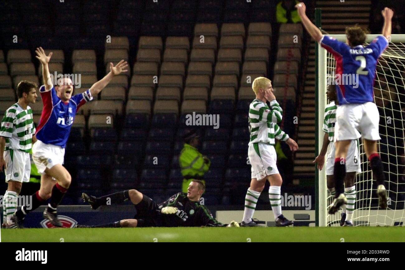 Ranger`s Barry Ferguson (2nd left) celebrates with Fernando Rickson ...