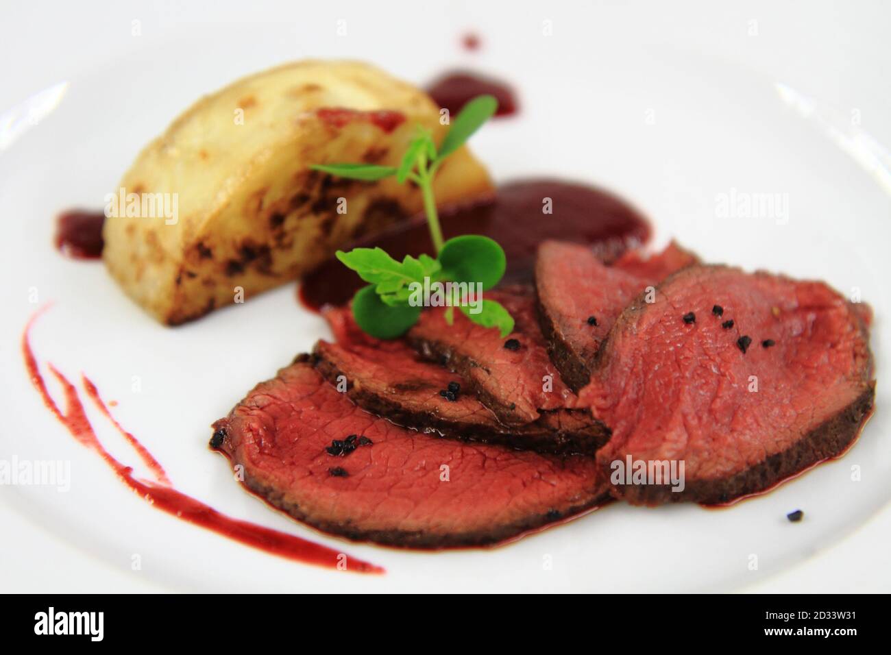 roasted celery and beaf steak as gourmet food Stock Photo - Alamy