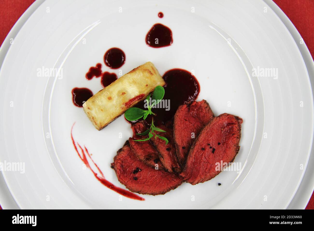 roasted celery and beaf steak as gourmet food Stock Photo - Alamy