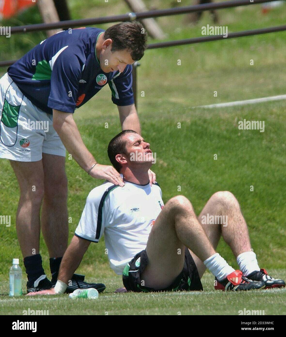 Goalkeeper Shay Given goes through stretching routines with goalkeeping ...