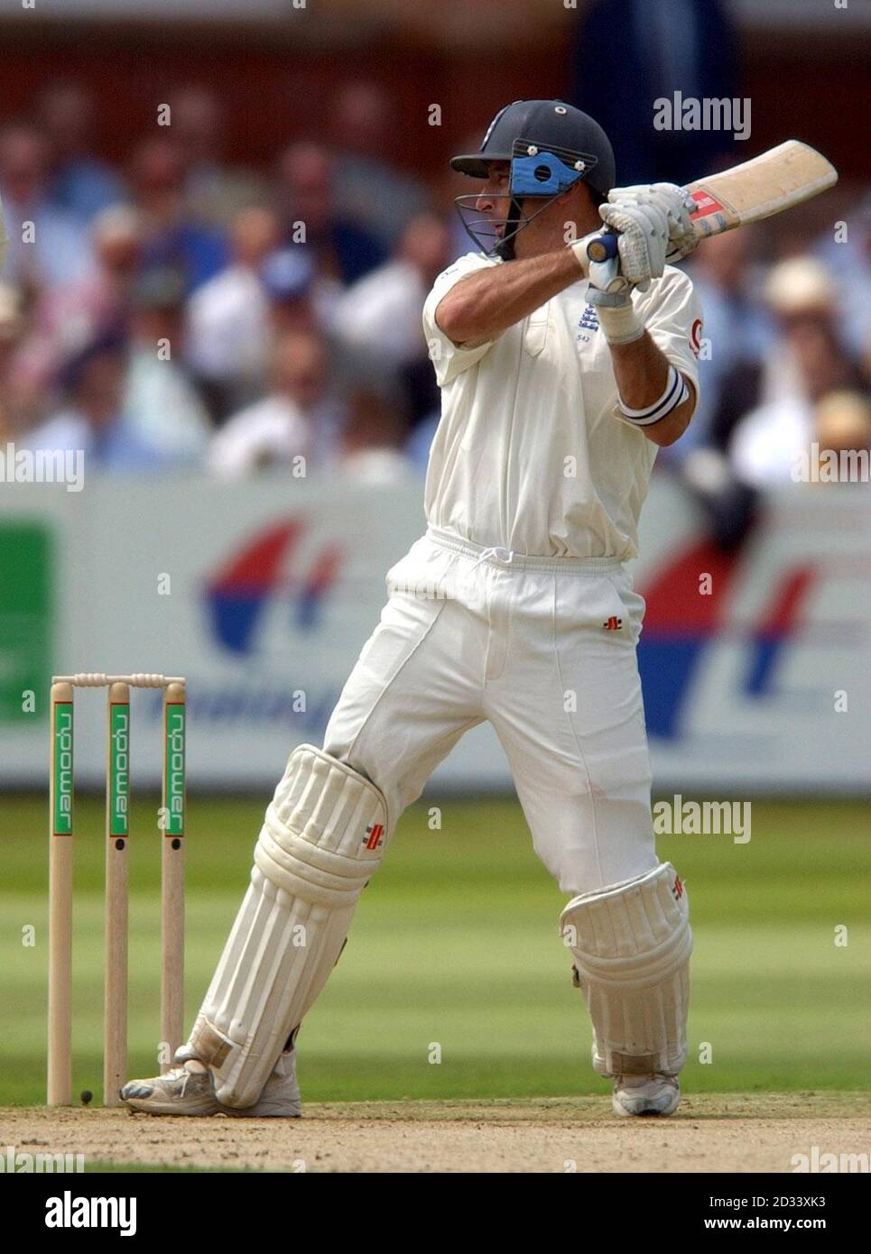 England's Nasser Hussain playing a square cut shot during the first day ...