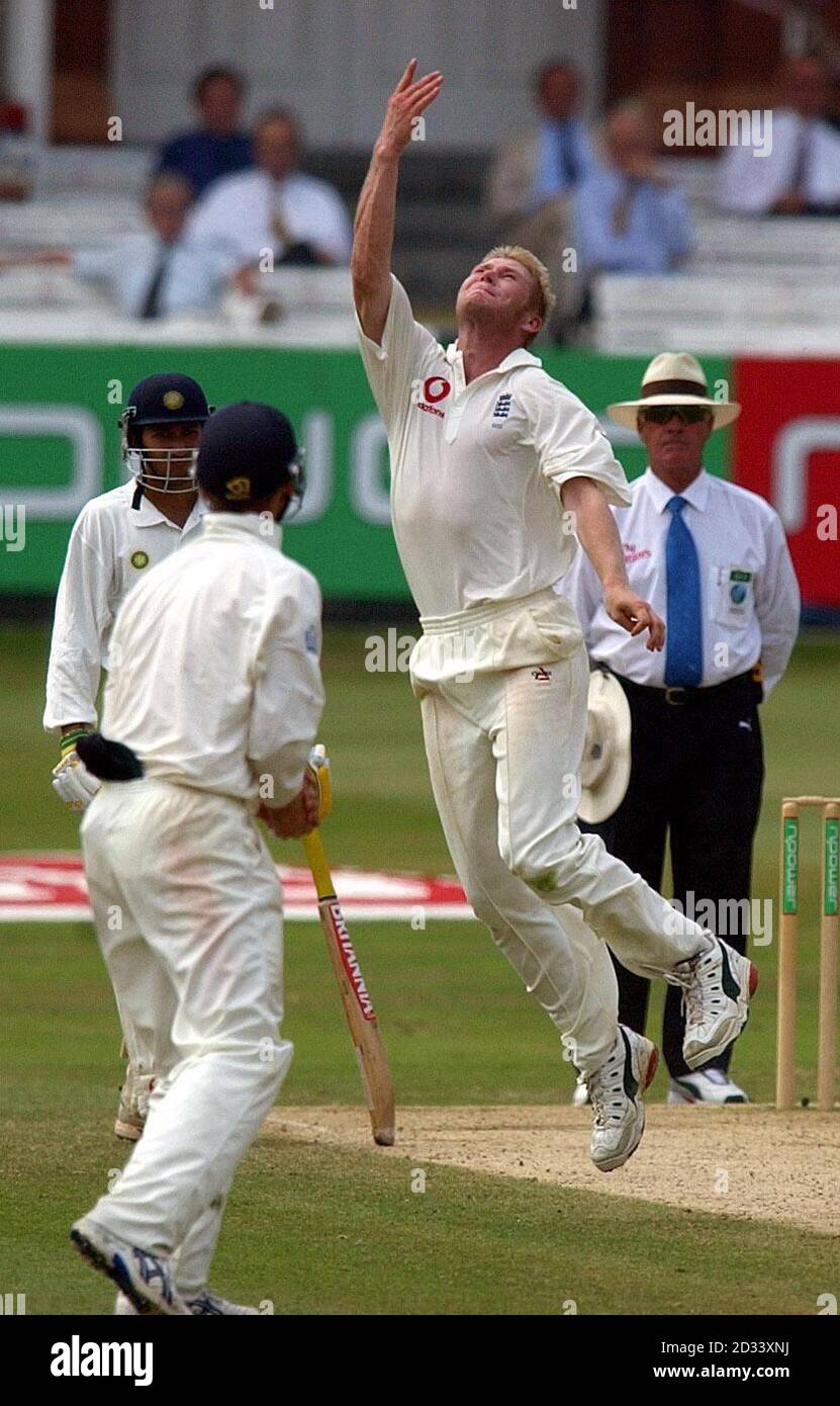 England's Matthew Hoggard (right) jumps in the air after catching India's Anil Kumble (not ...