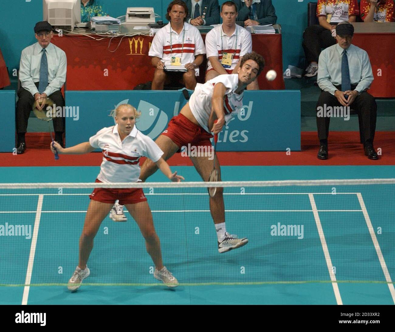England's Nathan Robertson and Gail Emms in action against Singapore's ...