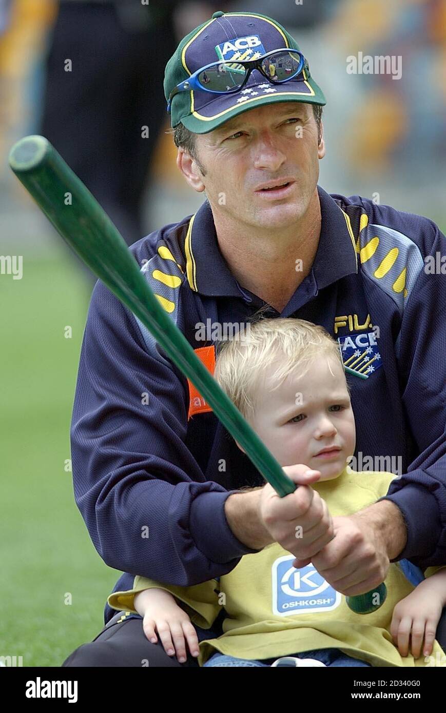 Australian captain Steve Waugh, with his son Austin , three years old ...