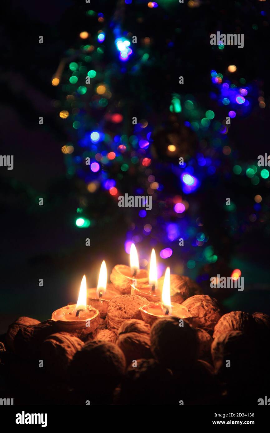 candle from the walnut shells as czech christmas tradition Stock Photo ...
