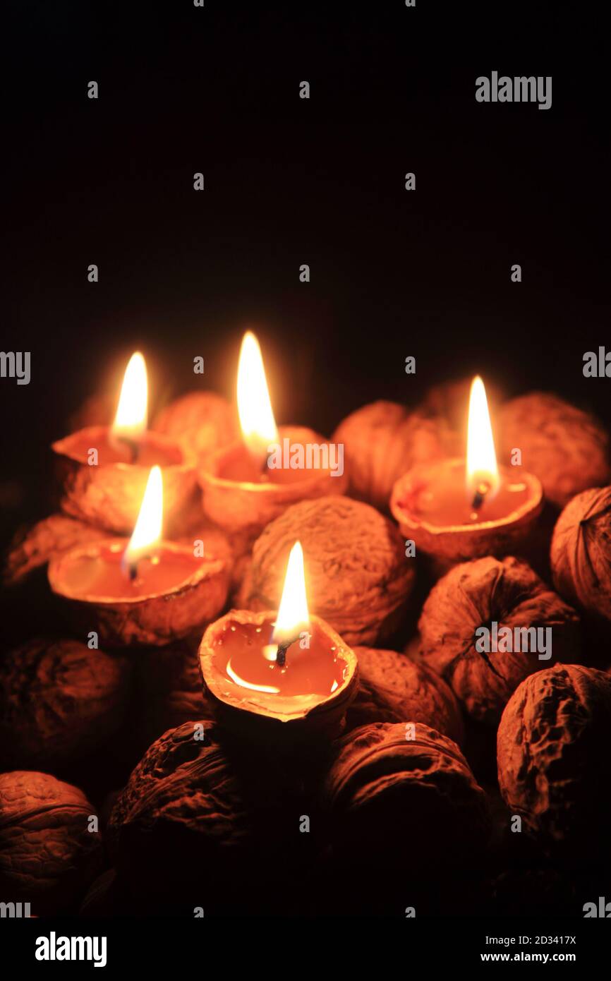 candle from the walnut shells as czech christmas tradition Stock Photo ...