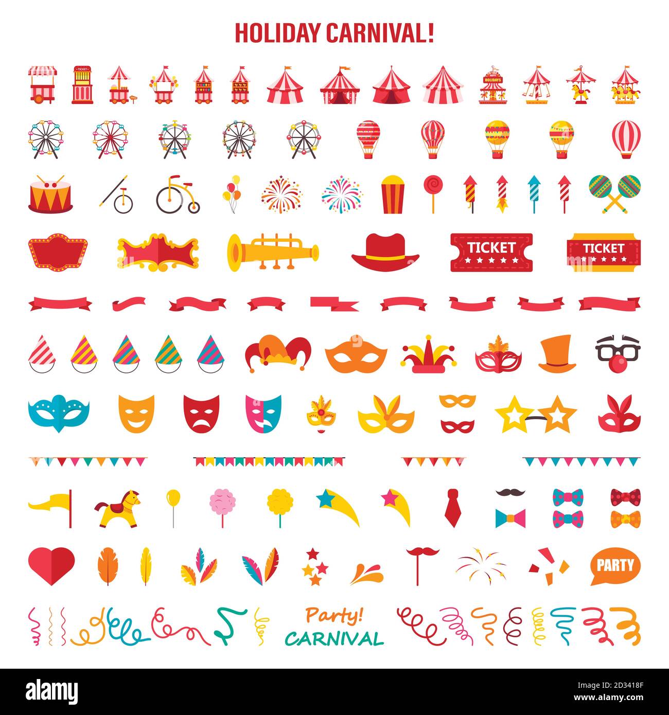 A set of different elements for a carnival or circus. Vector ...