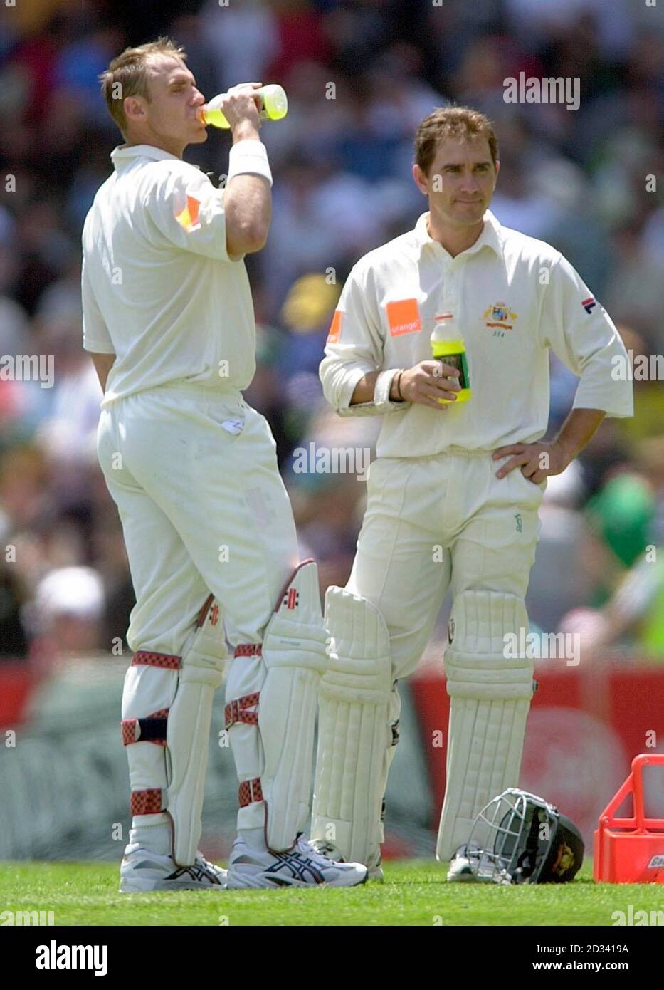 Australian batsman Matthew Hayden (left) with Justin Langer during the ...