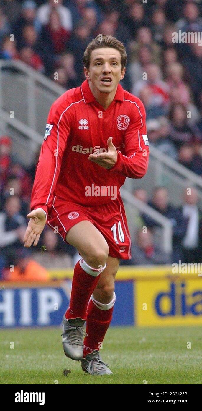 Middlesbrough's Franck Queudrue in goal mouth action against Aston ...