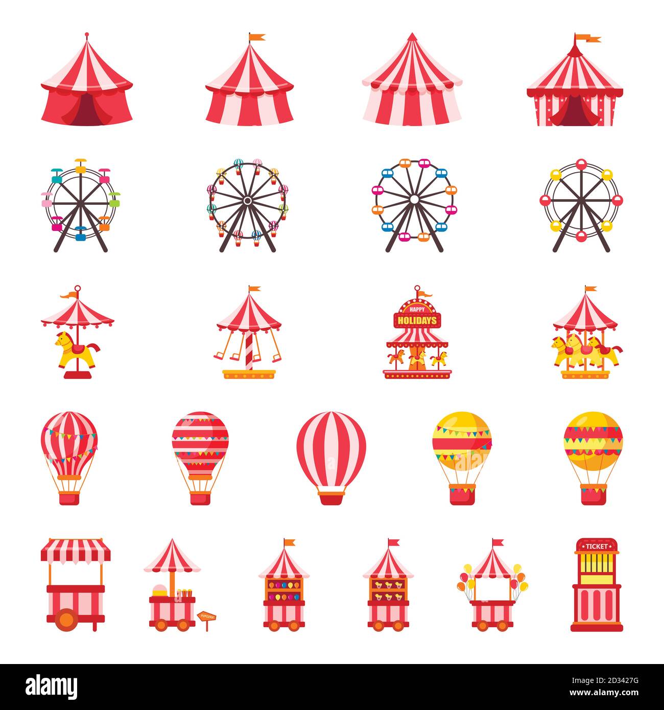 Carnival set. Amusement park. Vector illustration on white isolated ...