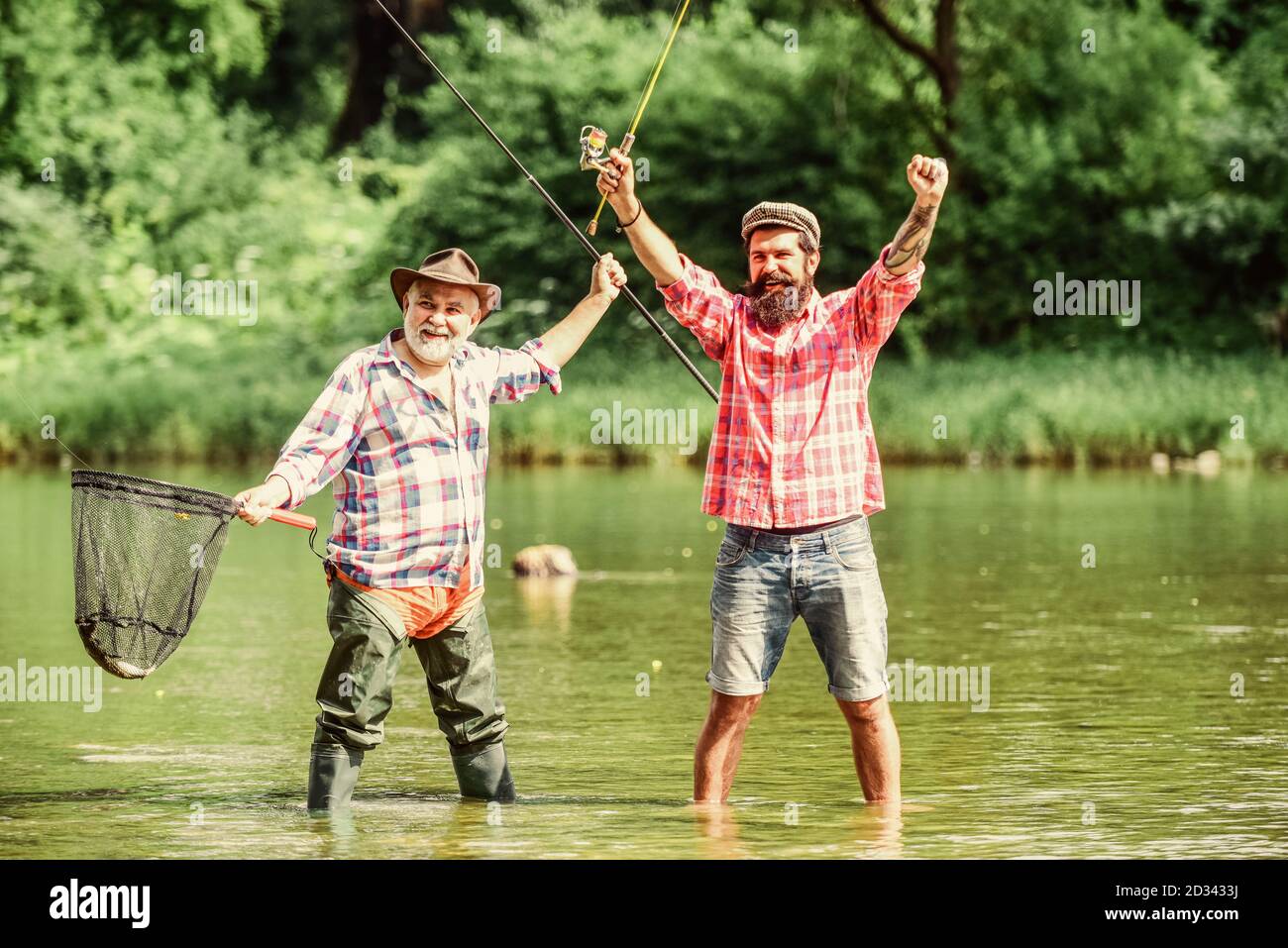 Fisherman with fishing rod. Activity and hobby. Fishing freshwater lake ...