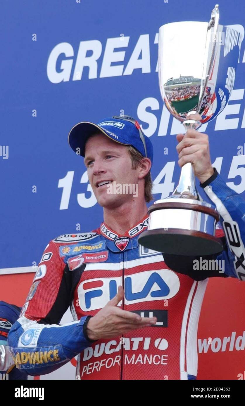 Great Britain's Neil Hodgson celebrates after winning Race Two of the ...