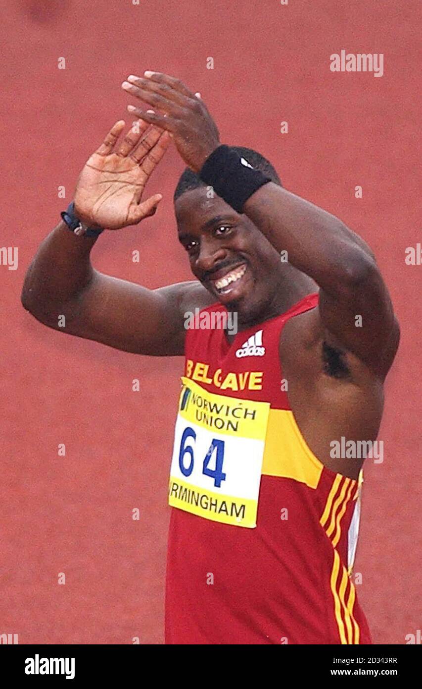 A delighted Dwain Chambers after his victory in the men's 100m at the ...
