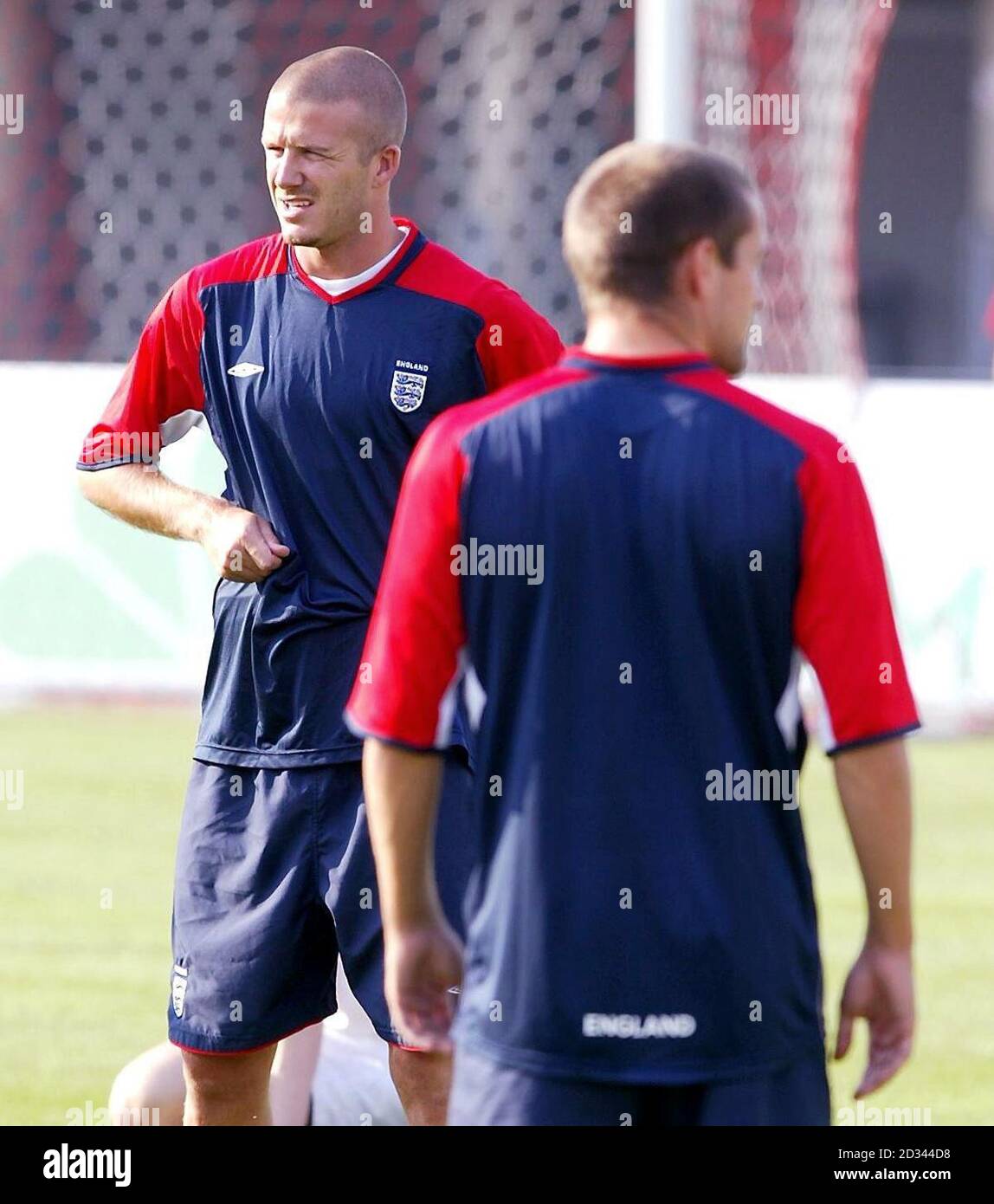 England captain David Beckham (left) during a training session at the ...