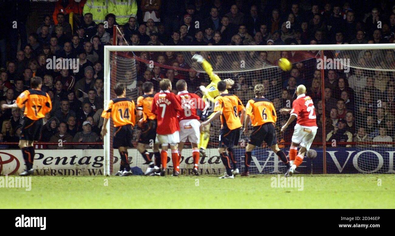 Rorherham skipper Martin McIntosh (not pictured) scores the equaliser ...