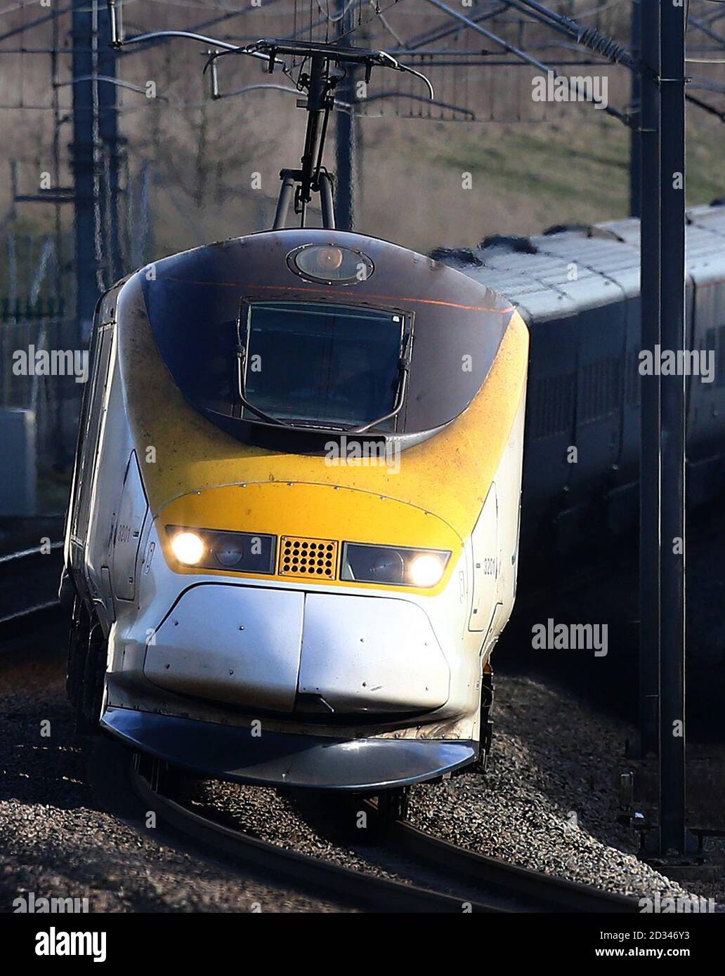 A Class 373 Eurostar train passes through Ashford in Kent Stock Photo ...