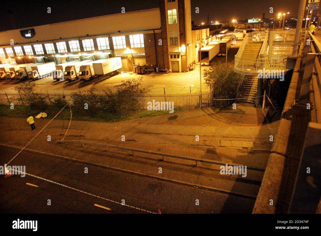 A policemen stands on the junction of Meridian Way and Angel Road ...