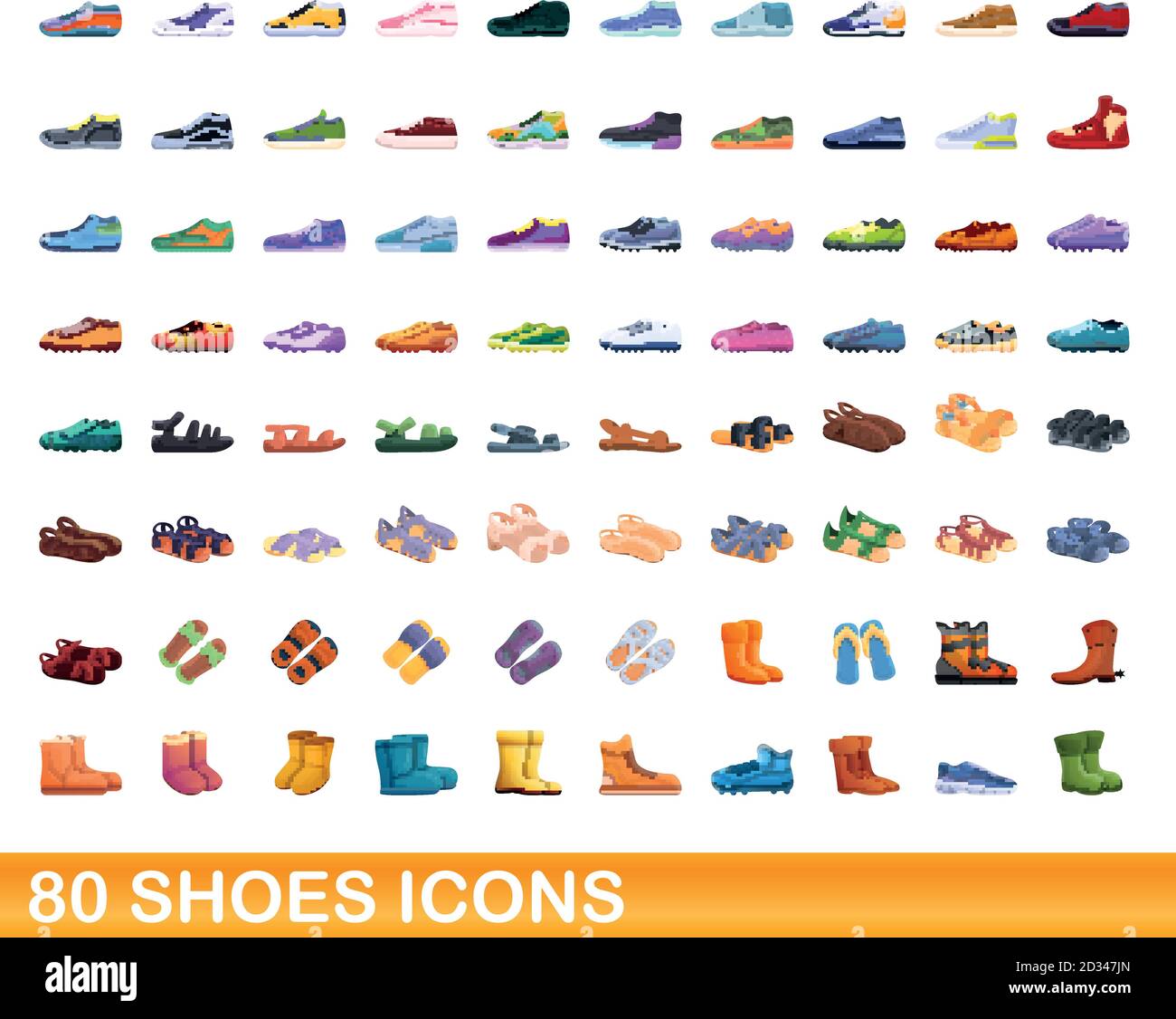 80 shoes icons set. Cartoon illustration of 80 shoes icons vector set ...