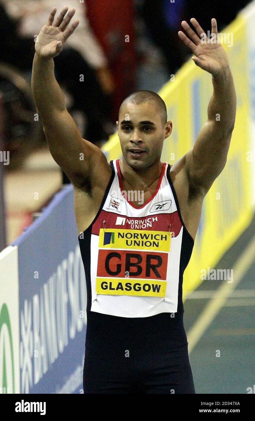 Great Britain's Jason Gardner celebrates winning the 60metres Stock ...
