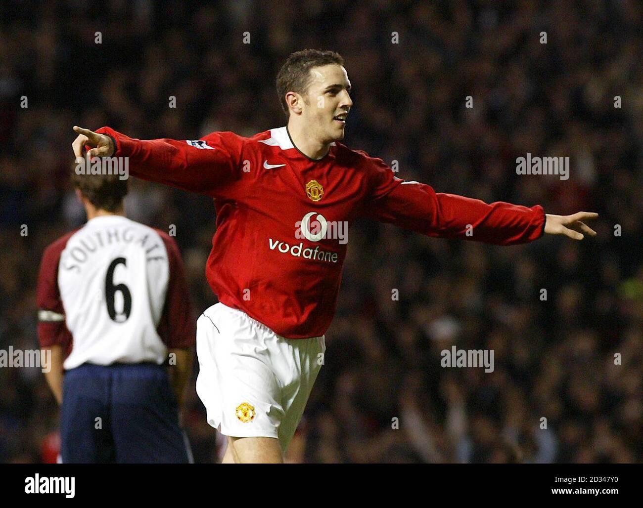 Manchester United's John O'Shea celebrates scoring against ...